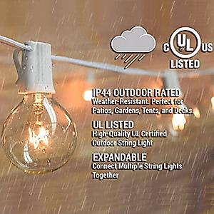 GOOTHY 25Ft Outdoor String Lights with 27 G40 Clear Lights Bulbs (2 Spare), Patio Hanging String Lights for Indoor Outdoor Garden Decor, C7/E12 Base,Connectable Globe String Lights - White Wire