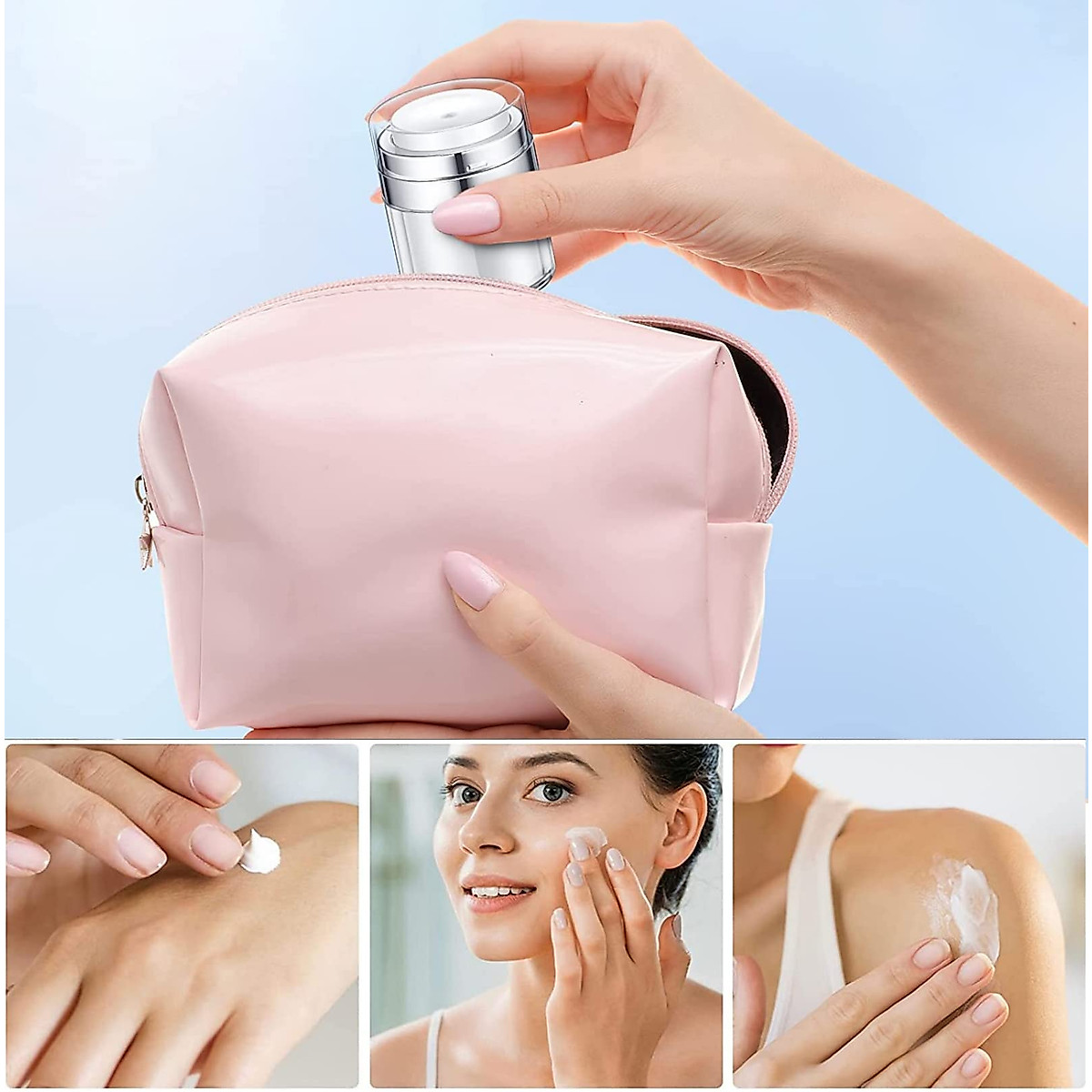 Minsily 4 Pack Airless Pump Jars, 1 Oz Airless Pump Bottles Cream Jar Vacuum Cosmetics Pump Bottle Dispenser, Travel Container Empty Airless Cosmetic Container for Skincare Cream Lotion Moisturizer