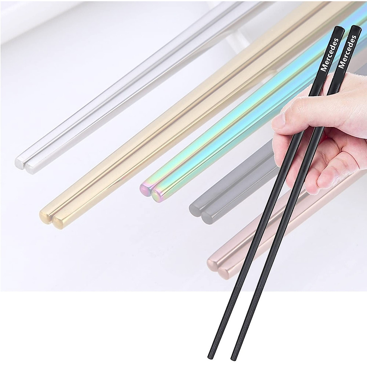 OBTIAN Custom Chopsticks Set Personalized Laser Engraved Gift Stainless Steel Metal Colorful Name Custom Chopsticks Gift for Boyfriend Girlfriend Gift Gift for Friends