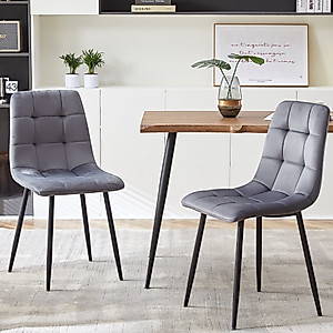 NORDICANA 5-Piece Dining Table Set, 47 in Modern Irregular Rectangle Kitchen Table & 4 Grey Velvet Upholstery Side Chairs, Metal Legs, Dining Room Set for 4