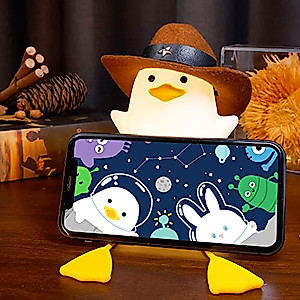 Hinittey Cute Cowboy Duck Lamp, Silicone Duck Light with Cowboy Hat & Mini Camera & USB Rechargeable & Touch Control Dimmable & Timer for Nursery, Birthday Xmas Baptism Gifts for Babys Girls Boys