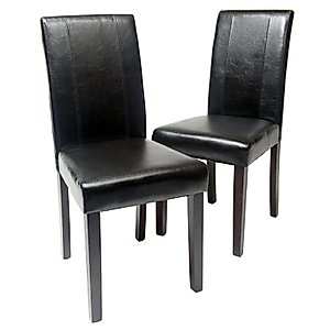 Roundhill Furniture Urban Style Solid Wood Leatherette Padded Parson Chair, Black, Set of 2