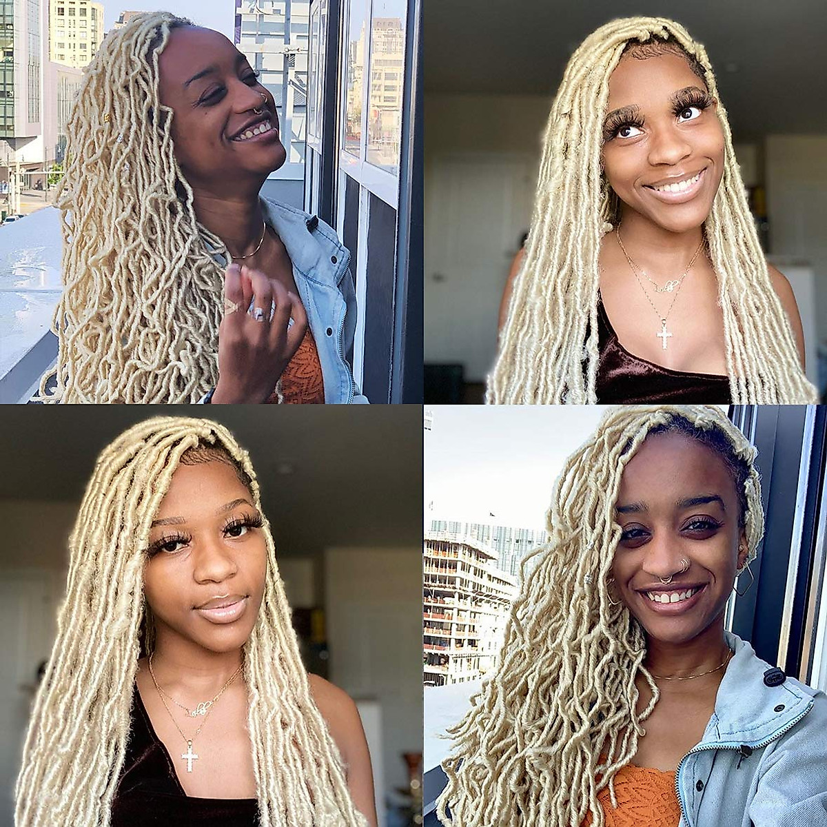 ZRQ 24 Inch 613 Soft Locs Blonde Faux Locs Crochet Braids Hair,6 Packs Pre-looped Blonde Goddess Locs Afro Roots 613 FauxLoc Dreadlocks Extended Soft loc For Woman 613#