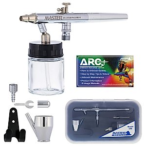 Master Performance S68 Multi-Purpose Precision Dual-Action Siphon Feed Airbrush, 0.35 mm Tip, 3/4 oz Fluid Bottle, Color Cup - User Friendly Set Kit - How-to-Airbrush Guide - Auto, Art, Hobby, Cake