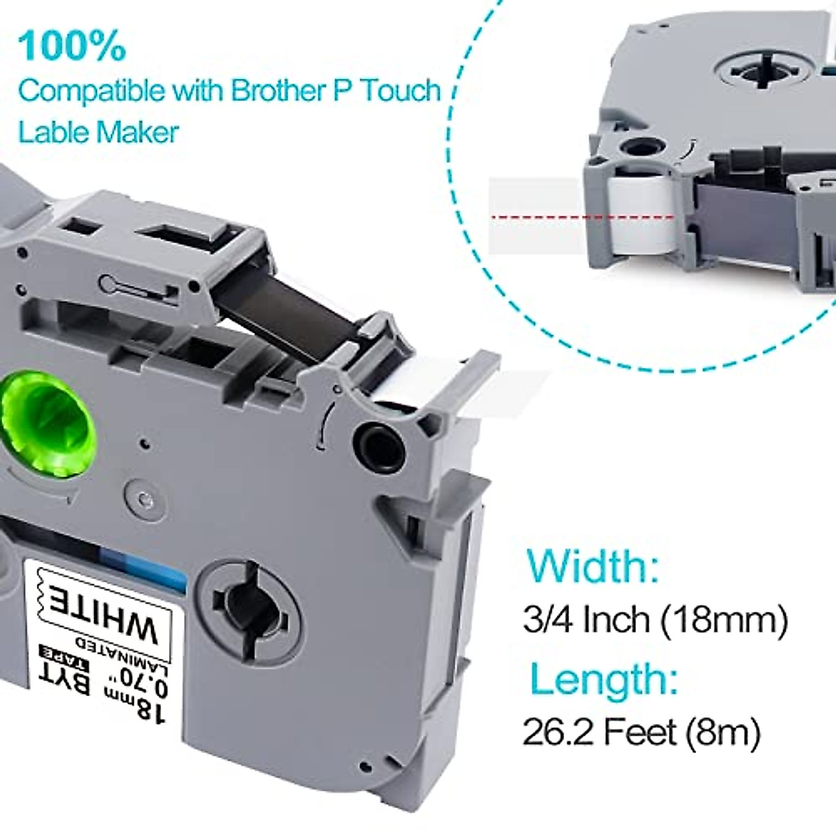 TZ Tape 18mm 0.7 Laminated White Compatible for Brother P Tocuh TZe-241 TZe241 Label Maker Tape for Brother Label Maker PT-D400AD PT-D600 PT-D400,Black on White, 3/4 Inch x 26.2 feet, 4-Pack