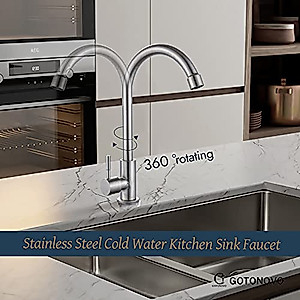 Stainless Steel Cold Water Kitchen Sink Faucet Brushed Nickel Bathroom Single Handle Bar Faucet Faucet Single Temperature Water Only Silver Rotatable