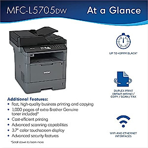 Brother MFC-L5705DW All-in-One Wireless Monochrome Laser Printer, Print Copy Scan Fax, Duplex (2-Sided), Ethernet, Hi-Speed USB 2.0, 42ppm, 1200x1200 dpi, 3.7" Touch LCD, Durlyfish