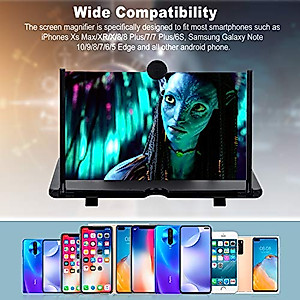 12'' 3D Phone Screen Magnifier – HD Magnifier Projector Screen Enlarger for Videos, Movies, Games – Foldable Phone Stand with Screen Amplifier – Supports All Smartphones (Black)