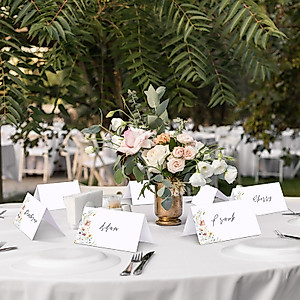 Sinload 120 Pcs Watercolor Wildflower Place Cards Tented Cards Seating Cards Floral Place Cards Blank Table Name Signs Folding Name Cards for Party Bridal Shower Dinner(Bright)