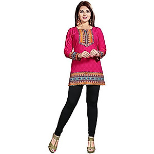 Maple Clothing Women's Kurti Kurta Top Tunic Printed from India (Pink, 3XL)