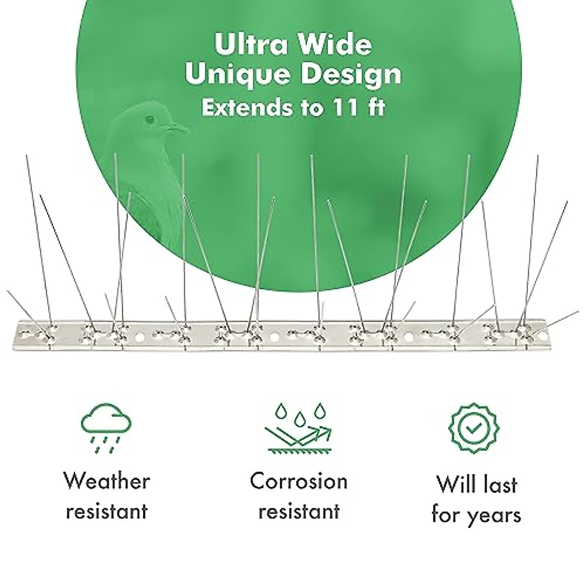 Bird Blinder Steel Bird Spikes for Pigeons and Other Small Birds - 4 inch Wide Pre-Assembled Bird Deterrent No Plastic - 10 Strips, 11 ft Coverage