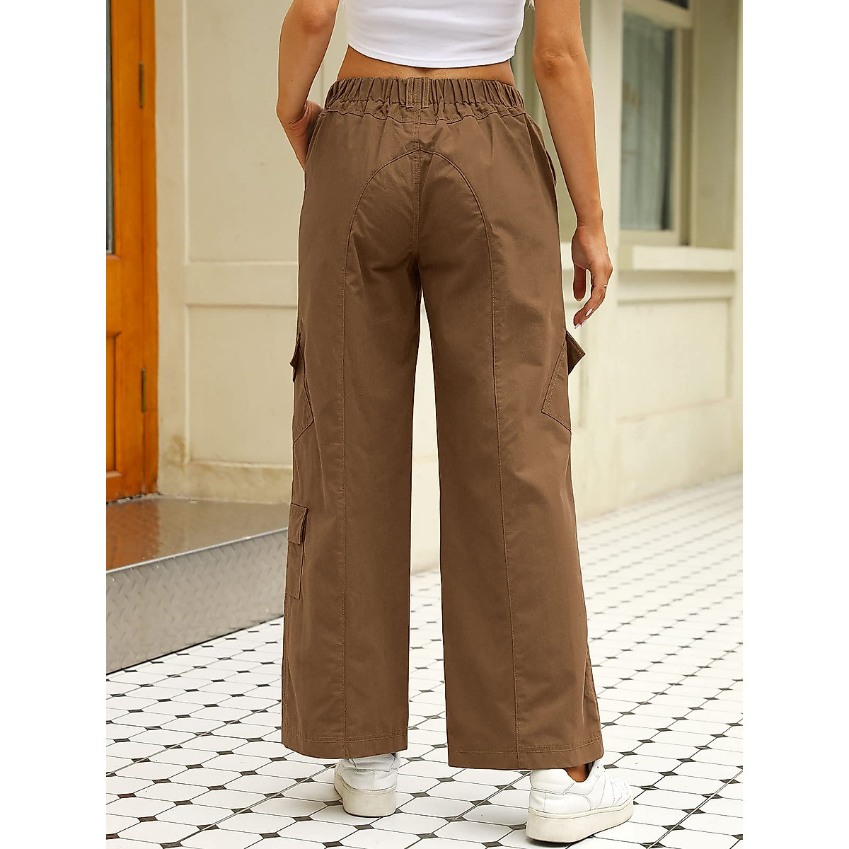 AUTOMET Women Casual Pants Baggy Cargo Pants Low Waist Jeans y2k Parachute Pants 90s Aesthetic Clothes Wide Leg Trousers Gothic Utility Track Pants Brown