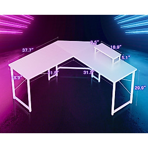 ODK L Shaped Gaming Desk, 51 Inch Computer Desk with Monitor Stand, PC Gaming Desk, Corner Desk Table for Home Office Sturdy Writing Workstation, Carbon Fiber Surface, White