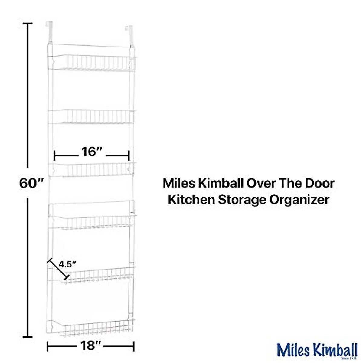 Miles Kimball Over The Door Kitchen Storage Organizer, White Vinyl-Coated Metal Wire - Measures 18 3/4" Wide x 52" High