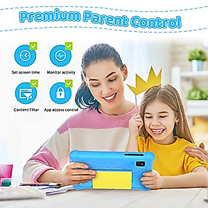 Kunleba 7 Inch Kids Tablet Andriod 11 Tablet for Kids Quad Core Processor 2GB RAM 32GB ROM 128GB Expansion 3500mAh Parental Control Learning Tablet Portable Shockproof Case (Blue)