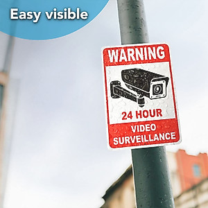 2 PC Video Surveillance Sign - 10x7 Aluminum Smile Your on Camera Signs - Security Camera Signs - No Trespassing Signs Private Property Red