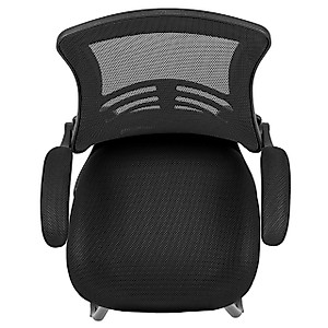 EMMA + OLIVER Black Mesh Sled Base Side Reception Chair with Flip-Up Arms-Office Waiting Room