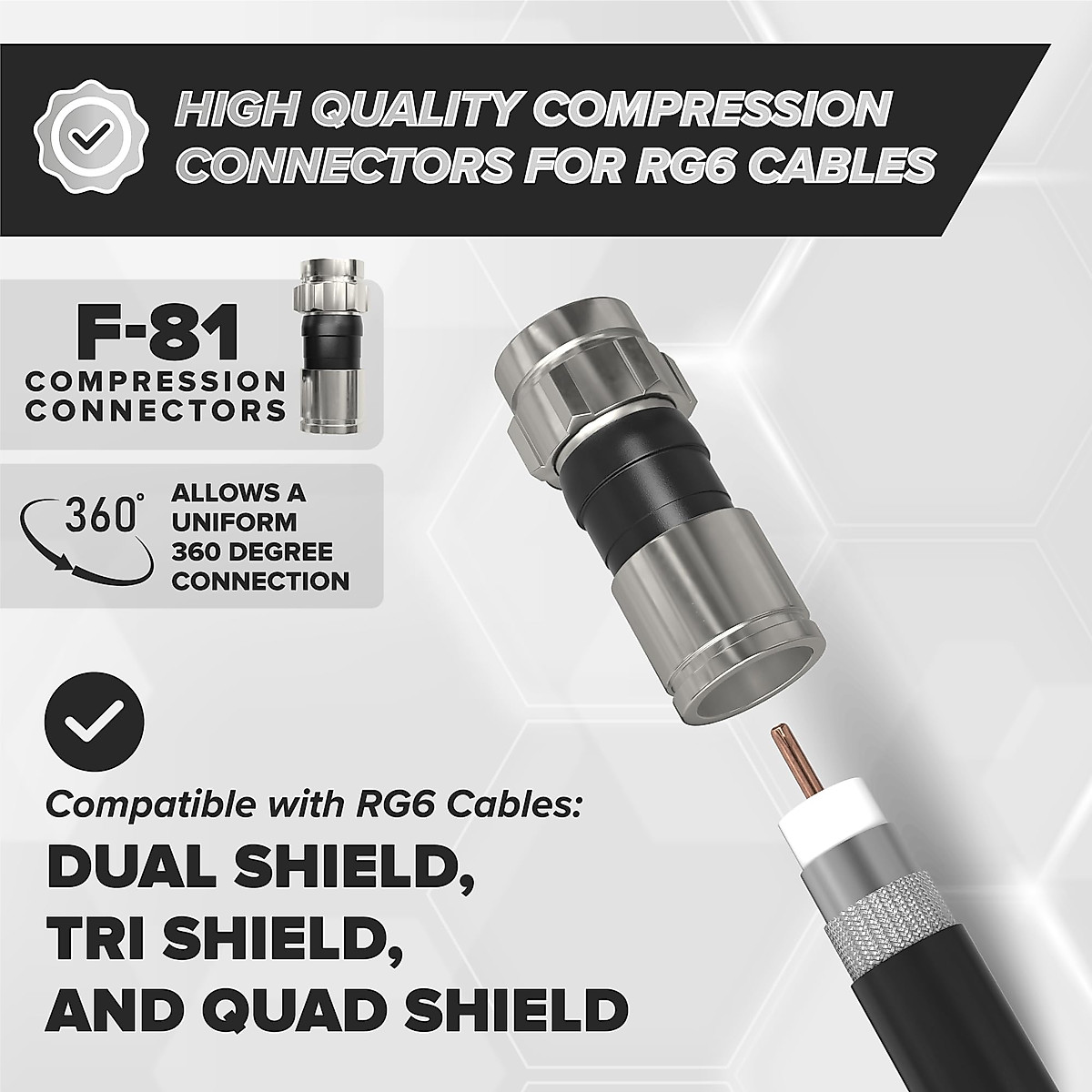 THE CIMPLE CO Coaxial Cable Compression Fitting - 10 Pack Connector - for RG6 Coax Cable - with Weather Seal O Ring and Water Tight Grip