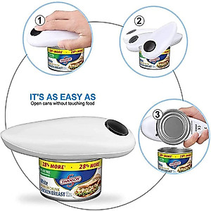 Electric Can Opener One-Button Switch Without Sharp Edges Automatic Electric Can Opener, Suitable for All Kinds of Cans With Food Safe Lid Hand-Held Automatic Can Opener （white）