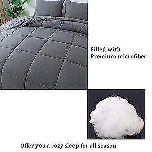 King Size Comforter Set Grey, All Seasons Bedding Comforters & Sets with 2 pillow Cases, 3 pieces Lightweight Summer Duvet Insert, Down Alternative Bed Comforter Set and Noiseless 102x90 inches