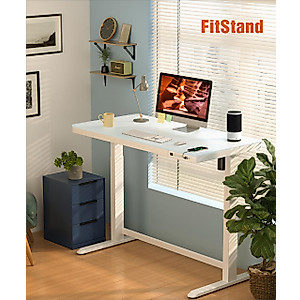 FitStand Standing Desk with Glass Desk Top, 48 Inches Height Adjustable Desk with Drawer,Electric Home Office Desk with USB Charge Ports& Child Lock, Stand Up Computer Desk