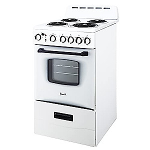 Avanti ERU200P0W Electric Range Oven Compact Design, 2.1-Cu.Ft. Capacity with 4 Coil Burners, Framed Glass Door, Storage Drawer and Broiler with Pan, 20-Inch, White