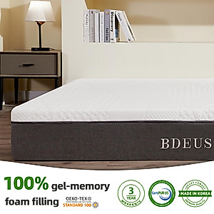 BDEUS 8 inch Gel Memory Foam Mattress for Cooling Sleep Pressure Relief Medium Firm Bed Mattresses CertiPUR-US Certified