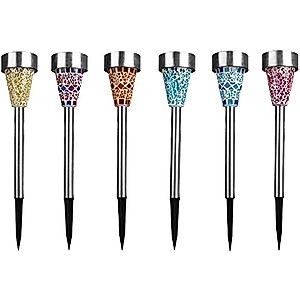 Solarek Solar Powered Mosaic Garden/Lawn/Path Rechargeable LED Lights (Stainless Steel, Landscape Lights for Outdoors, 4 Lights/Box, Solar Powered Self Efficient) - 6 Lights/1 Pack