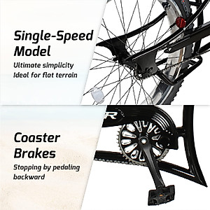 Tracer Siena Stretch Beach Cruiser Bike for Adults,Chopper Style with 1/3/7 Speed, Alloy Fat Rims and Fat Tires. (1 Speed GT, Black)