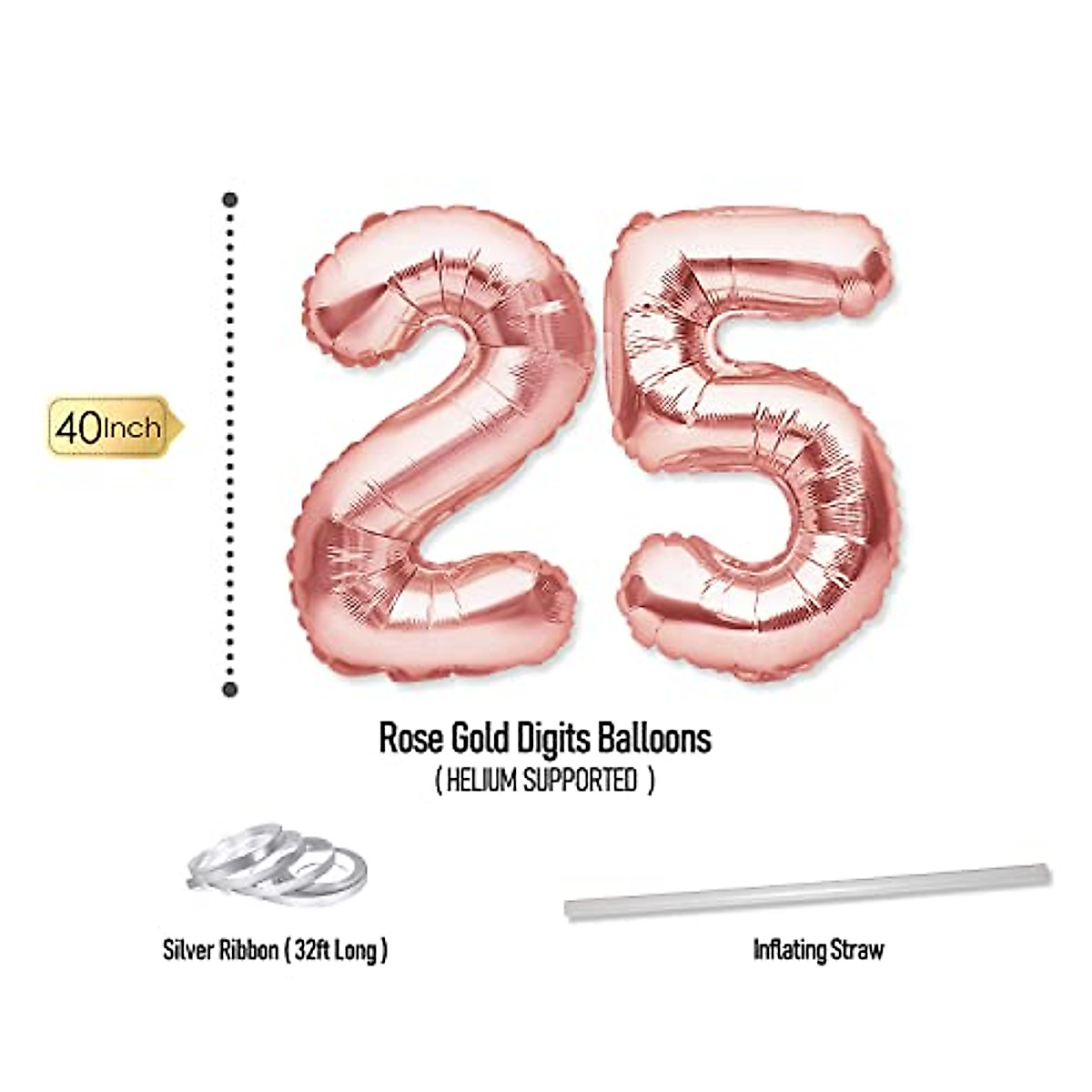 25th Birthday Party Decorations for Her Rose Gold Supplies Big Set with Birthday Banner and 25 BDay Digit Balloons for Women Including Latex and Confetti Balloons