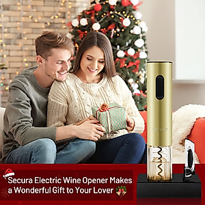 Secura Electric Wine Opener, Automatic Electric Wine Bottle Corkscrew Opener with Foil Cutter, Rechargeable (Champagne Gold)