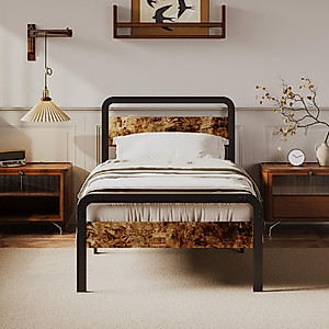 Upcanso 12 Inch Twin XL Bed Frame with Wood Headboard and Footboard, Platform Twin XL Bed Frames No Box Spring Needed with Heavy Duty Slats for Kids, Easy Assembly