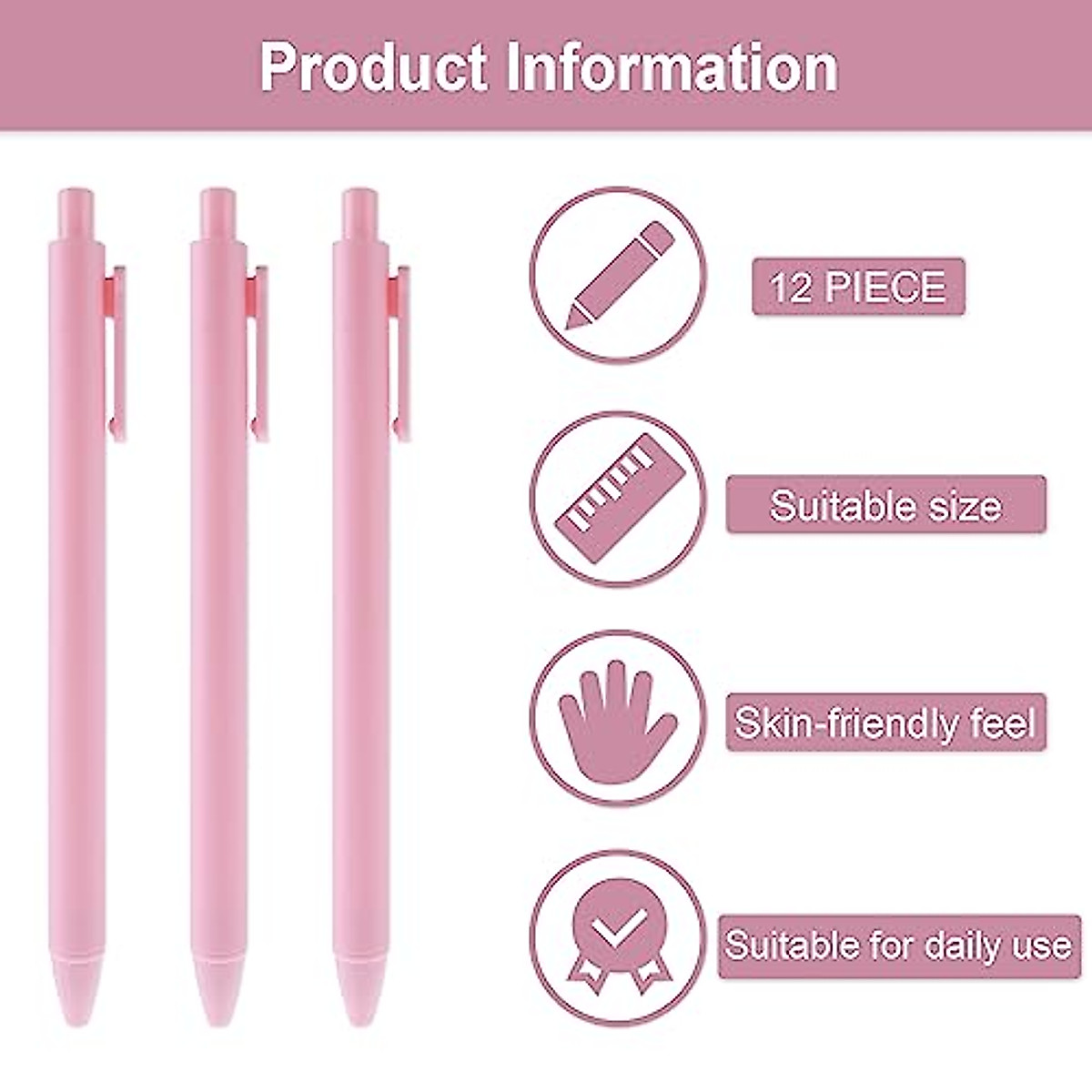 Bewudy Pastel Gel Ink Pens, 12 Pcs 0.5mm Aesthetic Gel Pens Fine Point Retractable Gel Pens Cute Ball Point Pen Black Ink Writing Pens Rollerball Pens School Gift Supplies (Pink)
