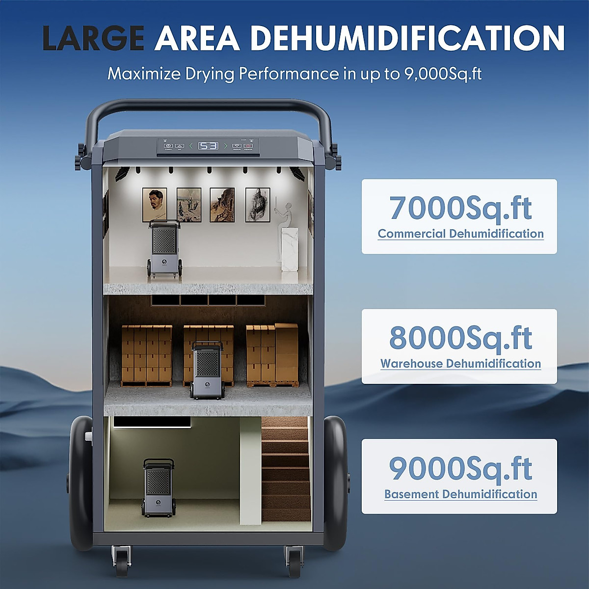 305 Pint Commercial Dehumidifier for Industrial Sites, 9000 sqft Large Spaces Commercial Grade Dehumidifiers with Drain Hose for Basements, Water Damage Restoration, 38 Gallon/Day.