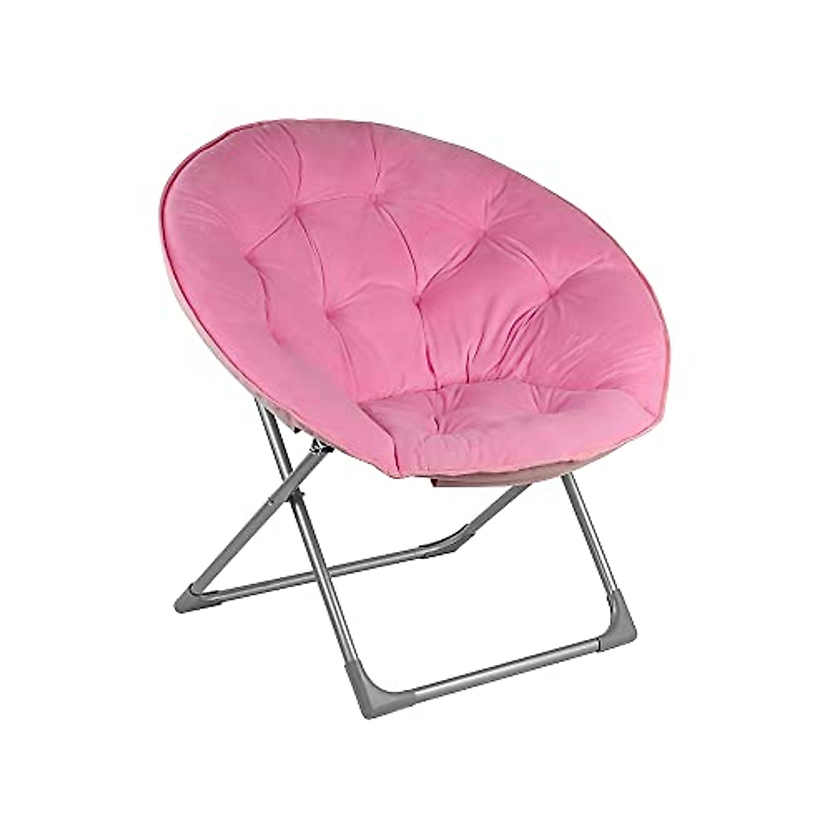 Amazon Basics Faux Fur Saucer Shaped Chair with Foldable Metal Frame, Pink, 27.2"D x 32.3"W x 32.3"H