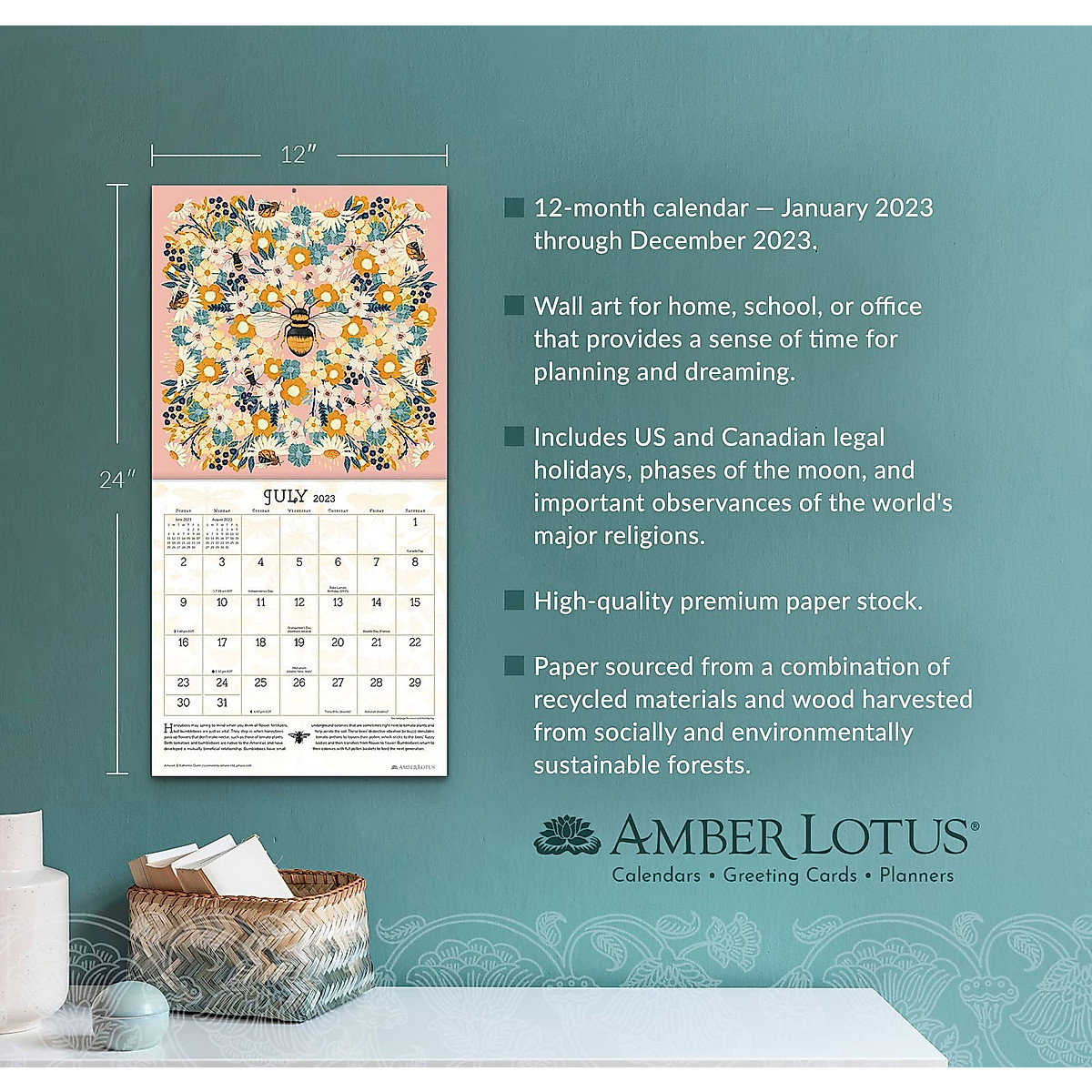 Praise for the Pollinators 2023 Wall Calendar: Nature's Superheroes | 12" x 24" Open | Amber Lotus Publishing