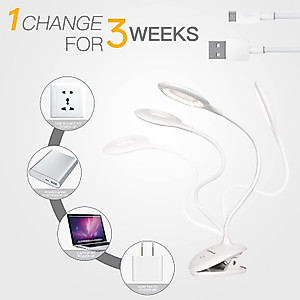 OPPLE Click on Light Desk Lamp - (2022 Update) Book Light with 360° Flexible Gooseneck, LED Reading Light with 3 Brightness, Clamp Light for Headboard, Desk, Table, etc