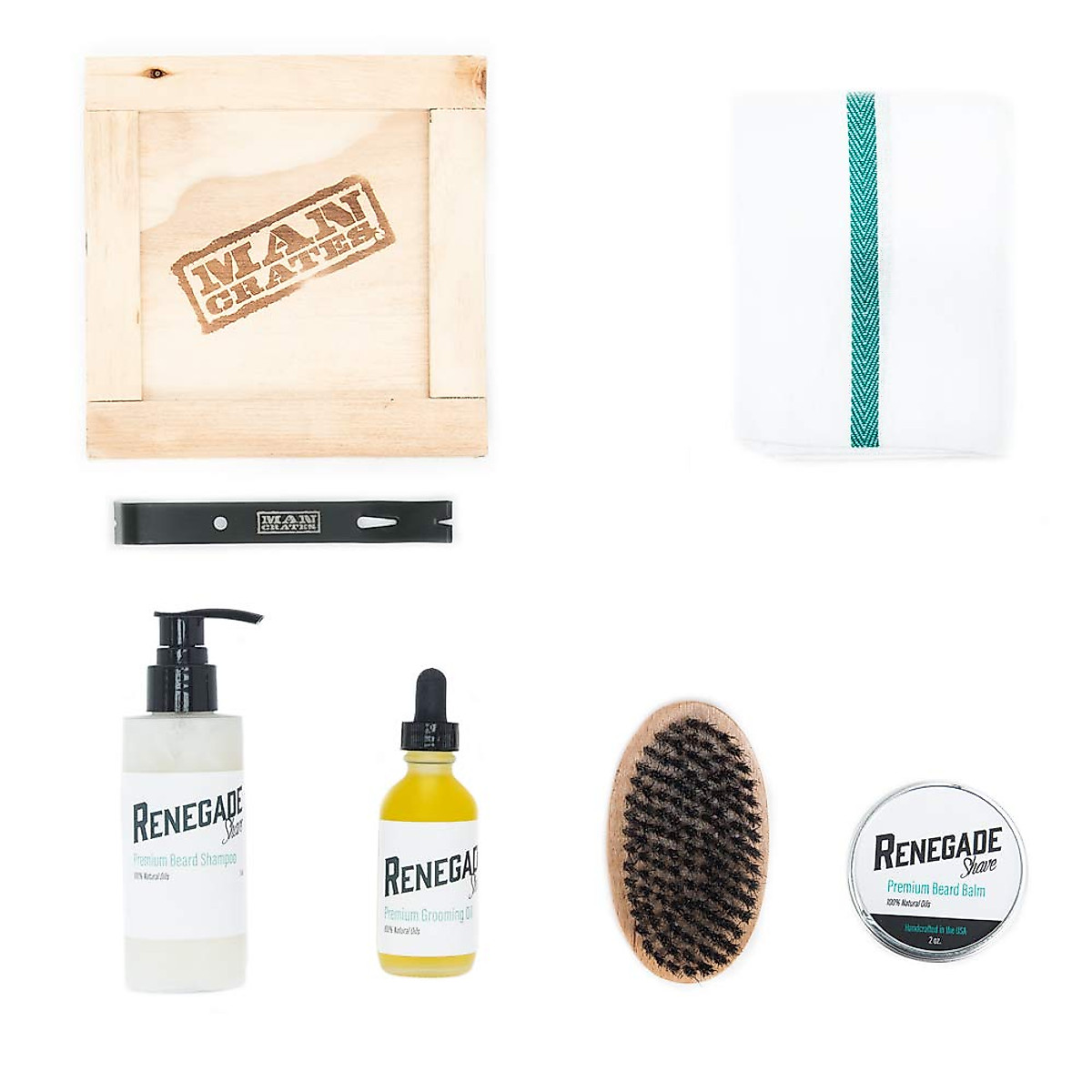 Man Crates, Beard Wrangler Mini Crate - Includes Beard Shampoo, Beard Balm, Grooming Oil, Beard Brush - 100% Natural Oils - Unique Gift for Men