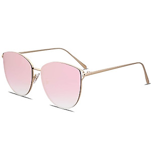 SOJOS Mirrored Flat Lens Fashion Sunglasses for Women SJ1085 with Gold Frame/Gradient Pink Mirrored Lens