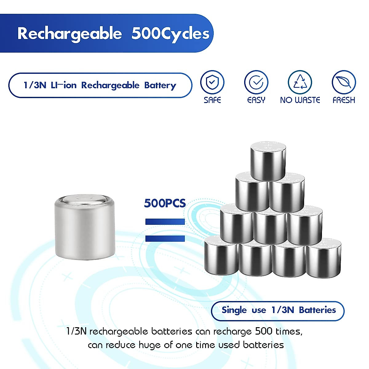 Fitinoch Rechargeable 1/3N Lithium Battery with Charger, CR 1/3N Battery Can Replace 3v DL1/3N CR1/3N Disposable Batteries, 3.7v 45mAh CR-1/3N Battery (8 Pack)