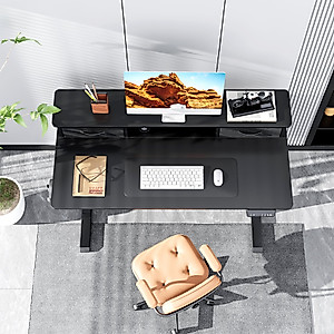 Mr IRONSTONE Standing Desk, 47 x 24 Inches Electric Height Adjustable Desk with 3 AC Outlets & 2 USB Ports, Stand Up Desk with 2 Drawers and Large Monitor Stand, Black