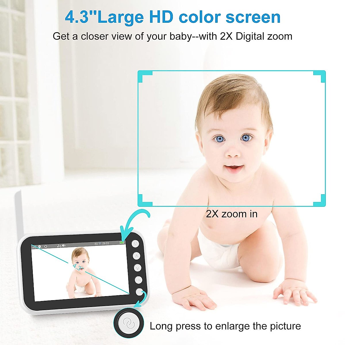 MYPIN Video Baby Monitor with Camera and Audio, Wireless Monitor Camera with 4.3 Inch LCD Screen Night Vision/Two-Way Talk/Temperature Monitor/Lullaby