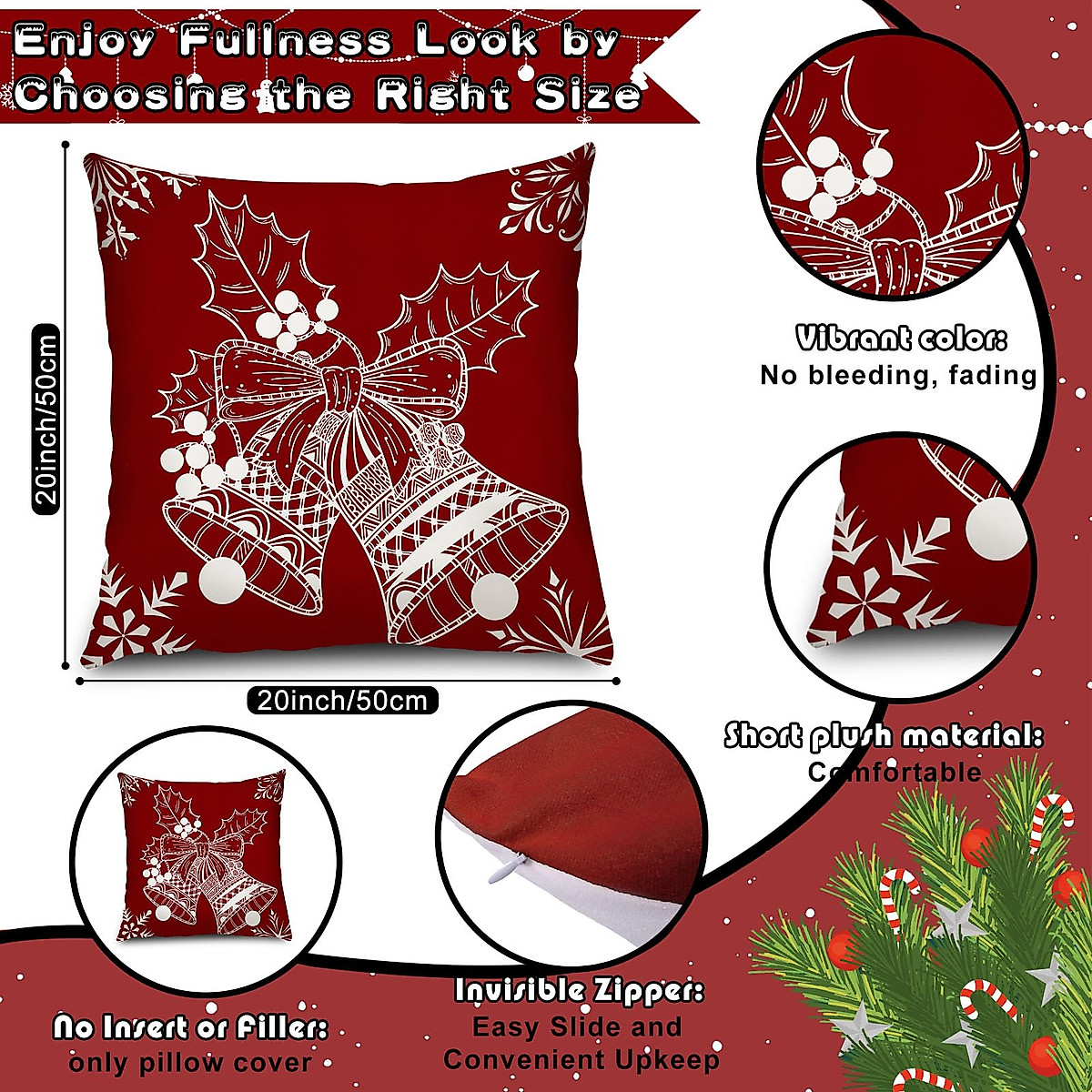 6 Pcs Christmas Pillow Covers Cushion Covers Decoration Christmas Pillow Cover Holiday Decor Throw Pillow Case for Sofa Couch Christmas Office Bedroom Decorations (Warm Style,20 x 20 in)