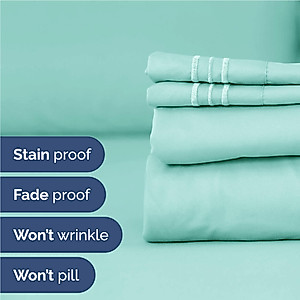 Full Size 4 Piece Sheet Set - Comfy Breathable & Cooling Bed Sheets Set - Hotel Luxury Bedding for Women, Men, Kids & Teens - Deep Pockets, Easy-Fit, Super Soft & Wrinkle Free - Oeko-Tex - Spa Blue