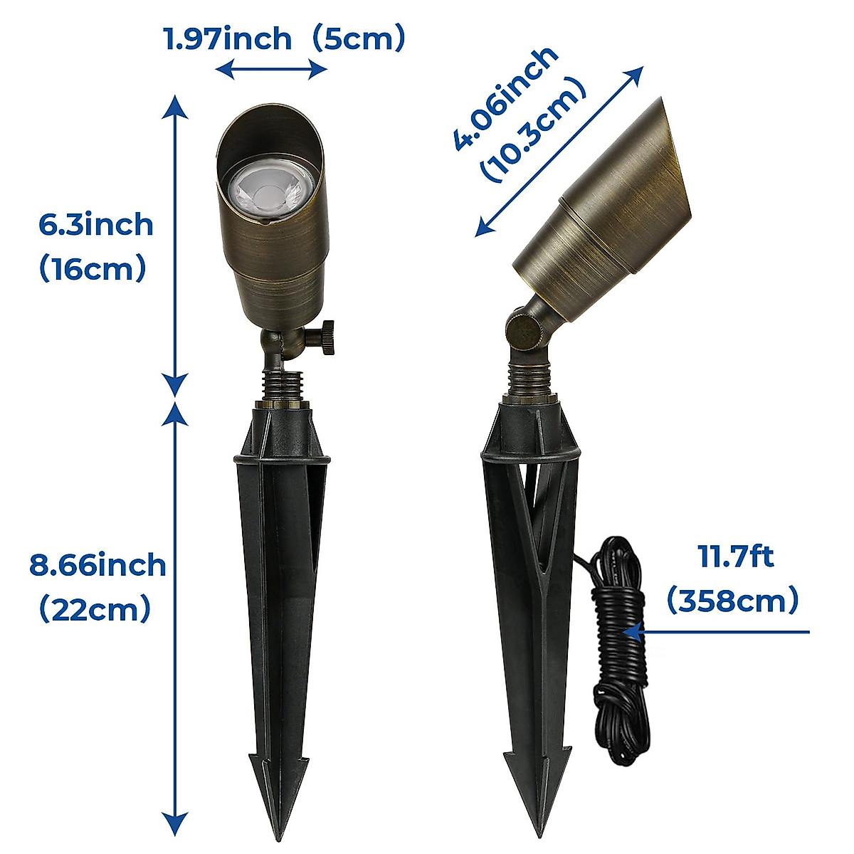 CINOTON 4-Pack Brass Landscape Spotlights Outdoor, Low Voltage LED Landscape Lighting Pathway, Waterproof Spotlight for Yard, Tree, Garden