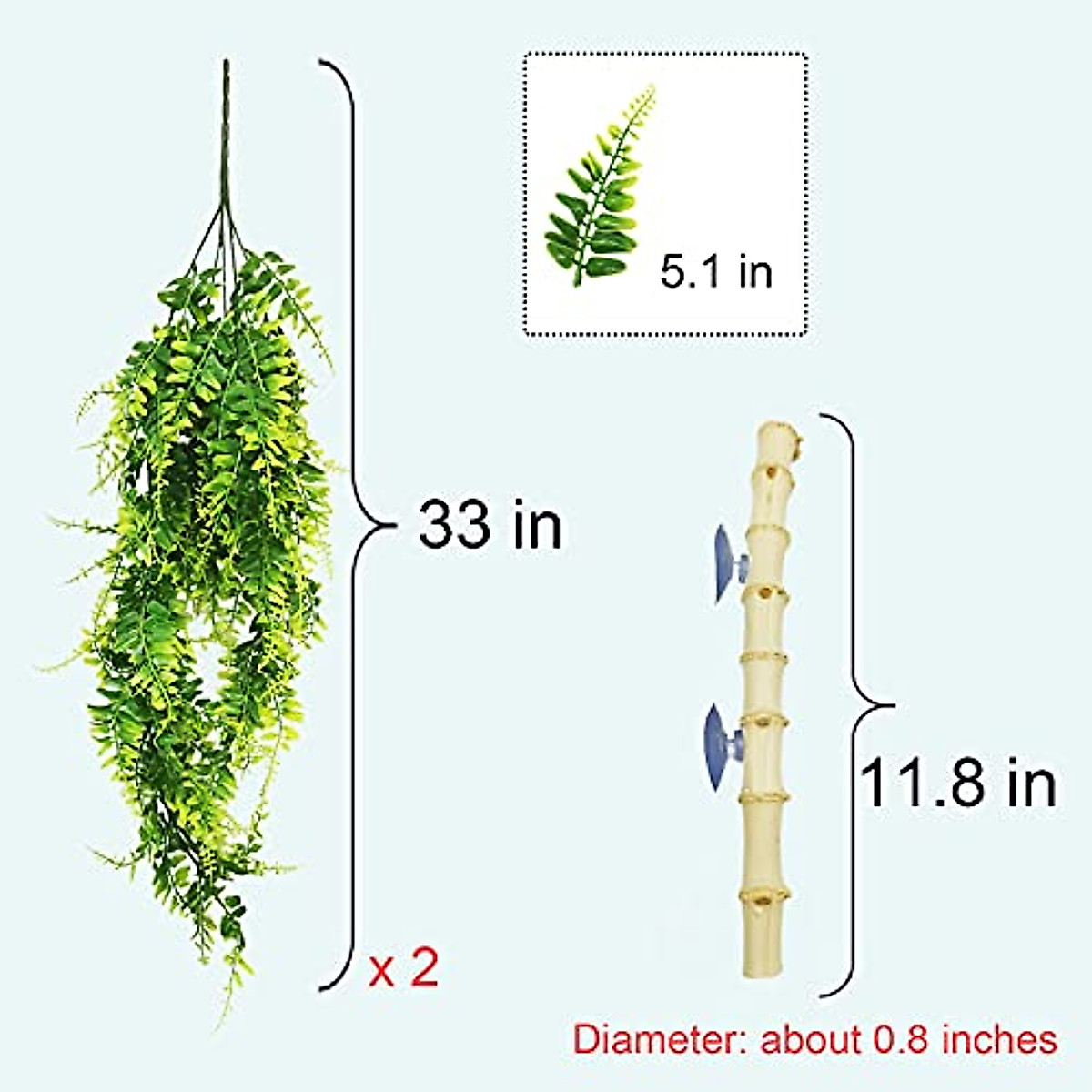 kathson Reptile Plants Hanging Plastic Fake Climbing Terrarium Plant Decor Bearded Dragons Corner Branch Habitat Decorations for Amphibian Lizards Crested Gecko Snake Hermit Crab Frogs (Bamboo) 3Pcs
