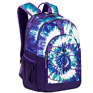 Choco Mocha Tie Dye Backpack for Teen Girls, Travel School Backpack for Girls Middle School Large Bookbag 18 Inch, Purple