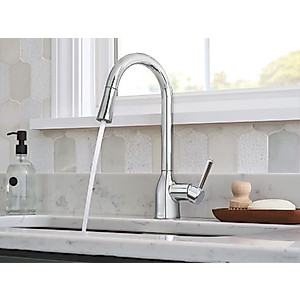 Moen Adler Chrome One-Handle High Arc Kitchen Sink Faucet with Power Clean, Modern Kitchen Faucet with Pull Down Sprayer, 87233
