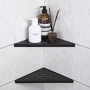 Xiarnotogi 10" Corner Shower Shelf, 2-Pack Bathroom Shelves for Tile Walls, SUS304 Stainless Steel Recessed Shower Shelf, Grout in Corner Organizer Shelves, Matte Black