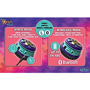 eKids Karmas World Bluetooth Headphones, Wireless Headphones with Microphone Includes Aux Cord, Kids Headphones for School, Home, or Travel